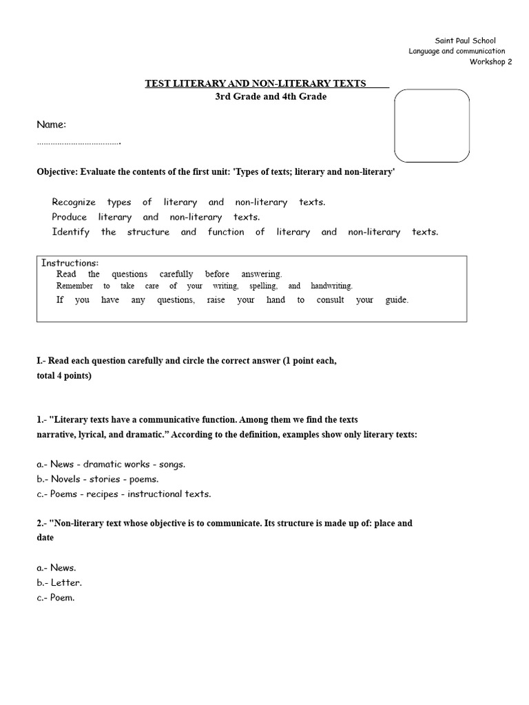 Literary vs Non-Literary Texts Quiz | PDF