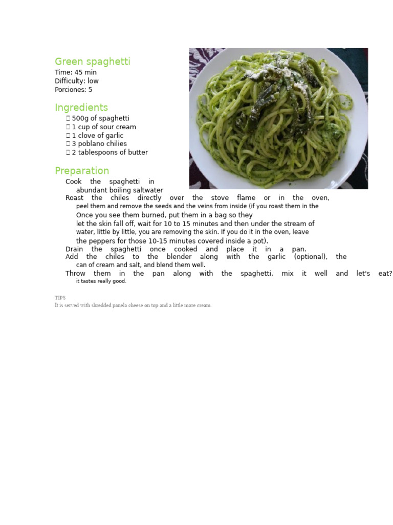 Easy Green Spaghetti Recipe | PDF