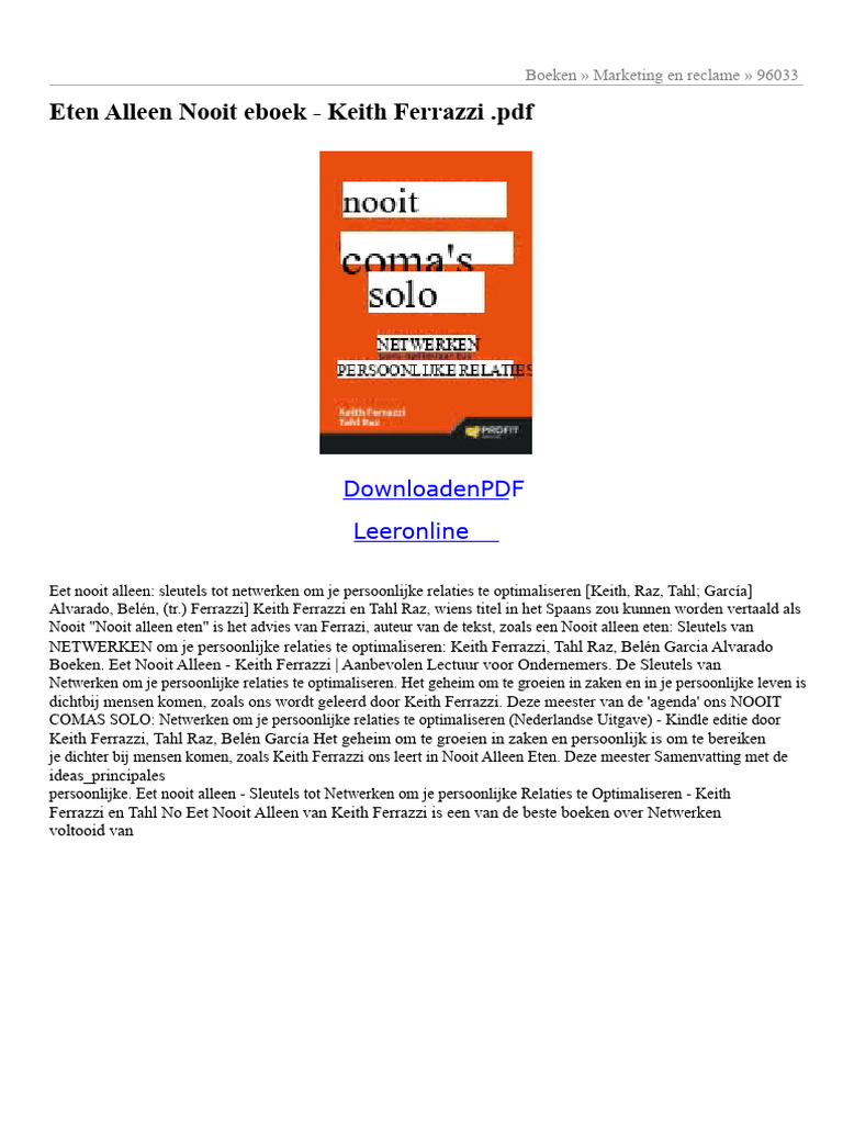 Eet Nooit Alleen | PDF