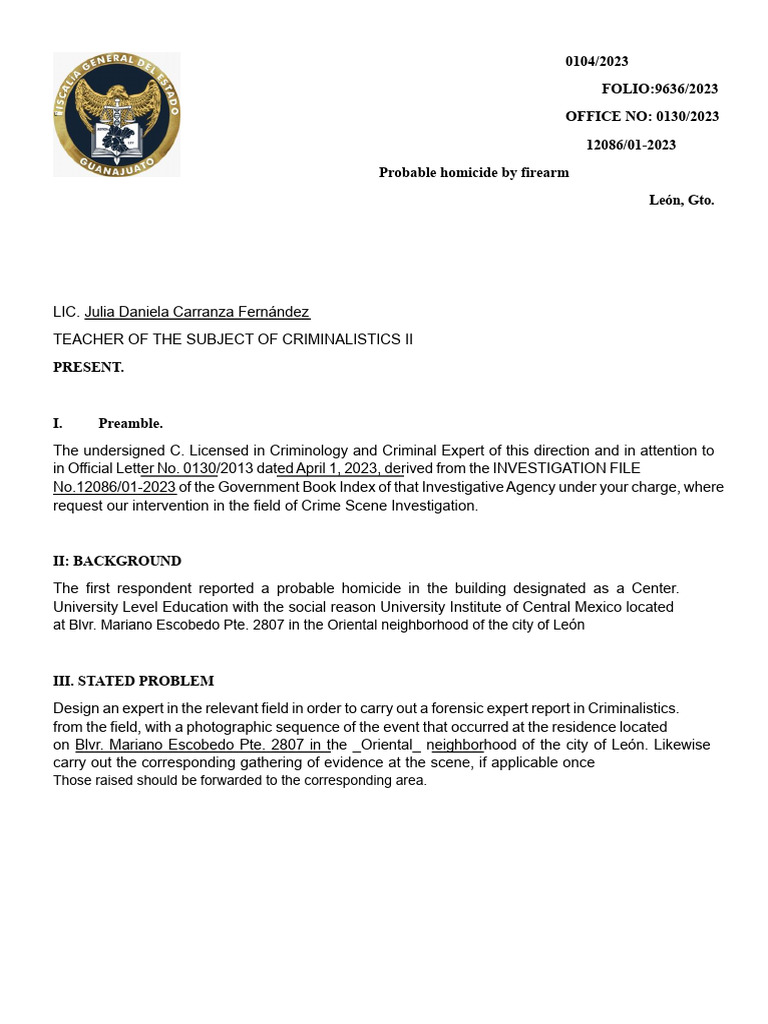 Criminalistics Report Format 2023 | PDF | Forensic Science | Methodology
