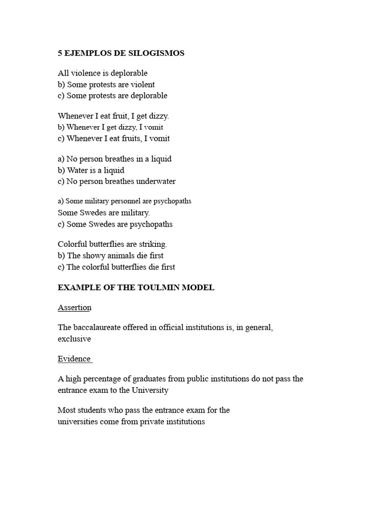 5 Examples of Syllogisms | PDF | Argument