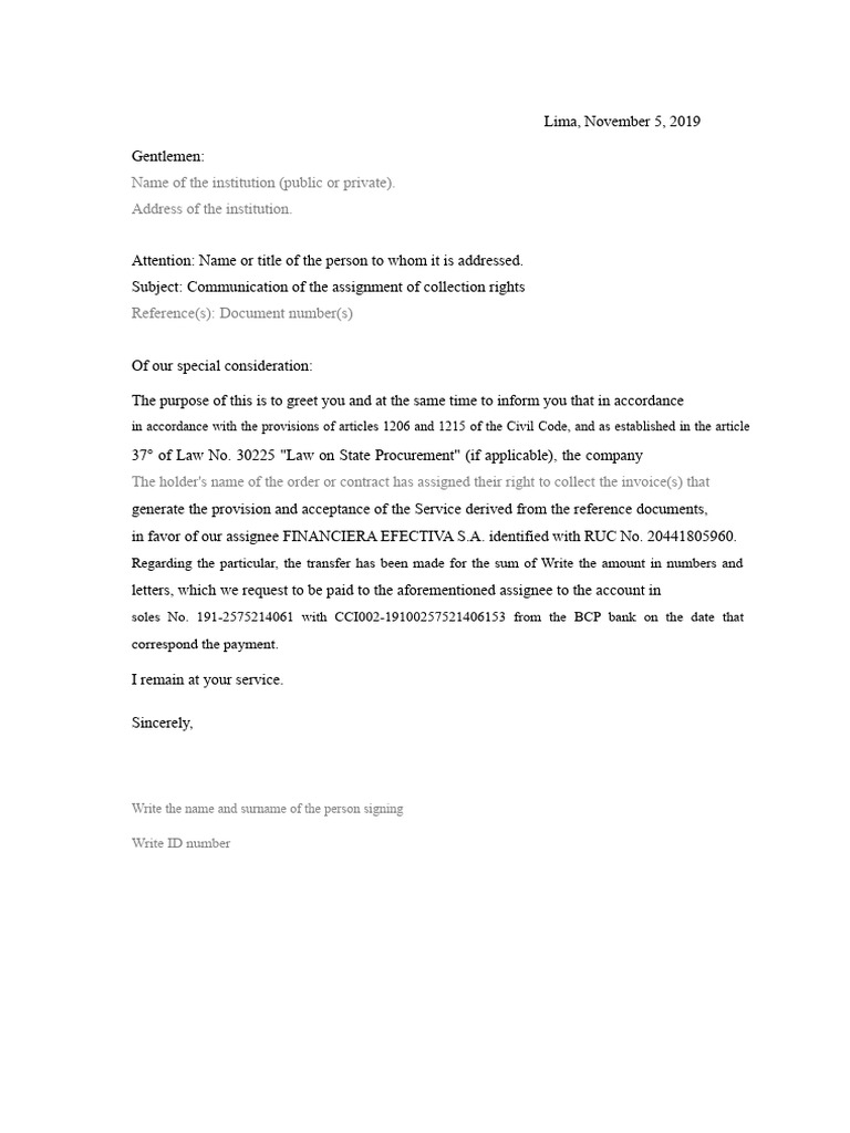 Assignment of Collection Rights Notice | PDF