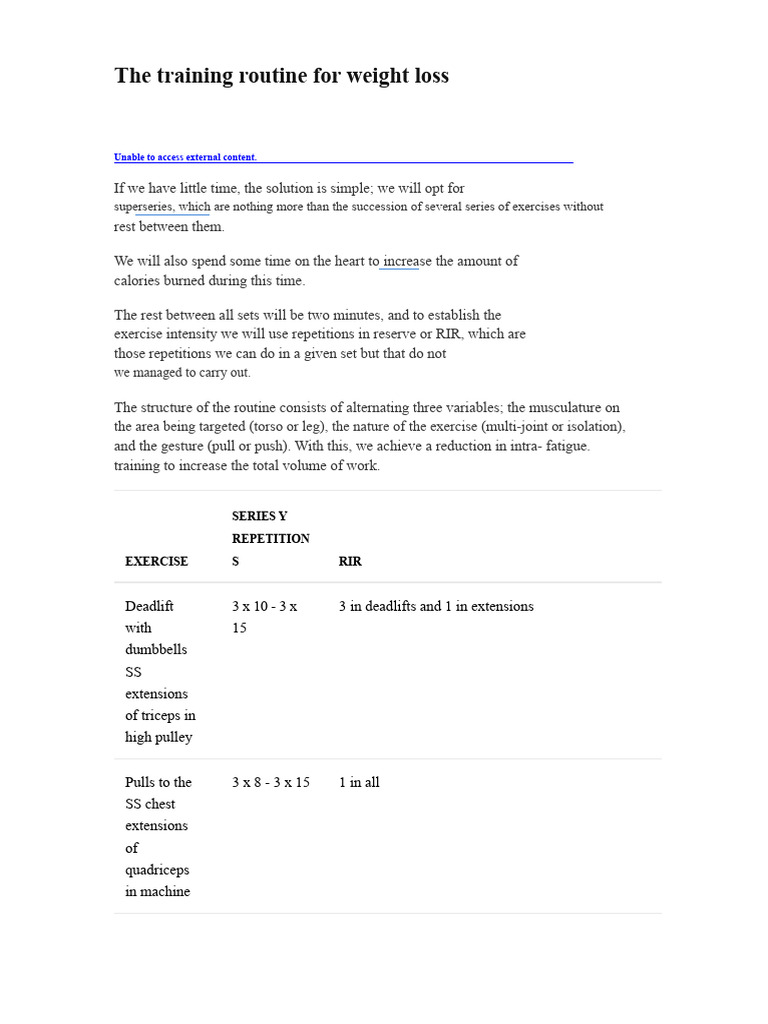 The Training Routine For Weight Loss | PDF | Strength Training ...