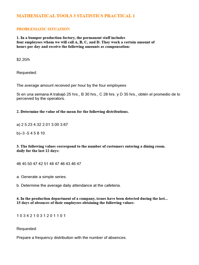 Mathematical Tools 3 Statistics Practical 1 | PDF | Average | Mean