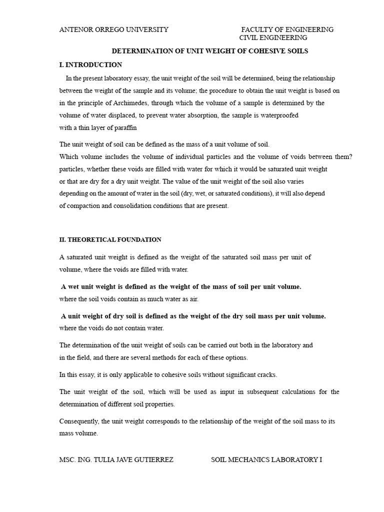Volumetric Weight of Cohesive Soil | PDF | Volume | Weight