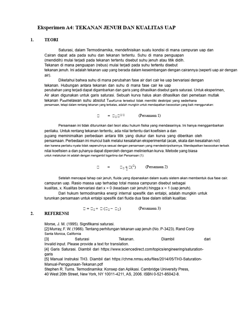 Panduan Eksperimen Tekanan Saturasi TH3 | PDF