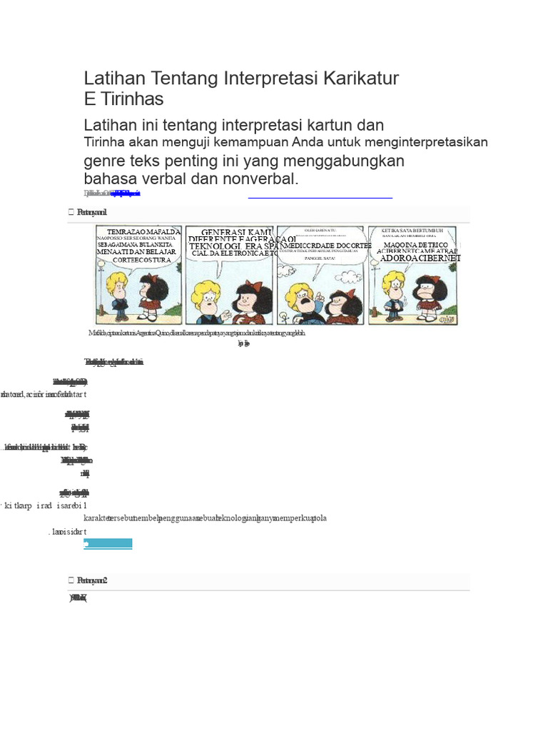 Latihan Tentang Interpretasi Karikatur Dan Komik Strip | PDF