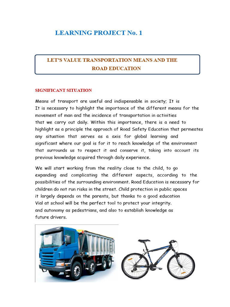 Project Let's Value Transportation Means and Road Education | PDF ...