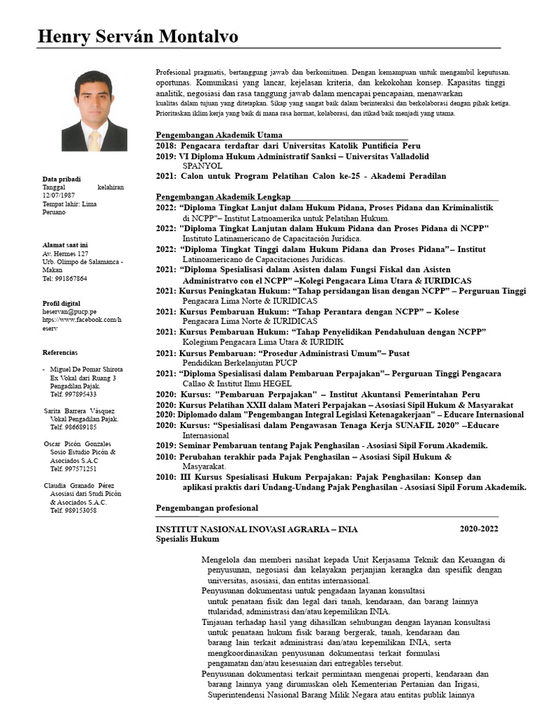 Curriculum Vitae - Henry Serván Montalvo V.F. | PDF