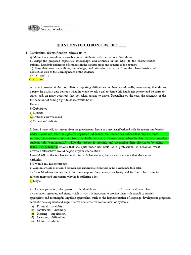Questionnaire For Psychology Internship | PDF | Temporal Lobe ...