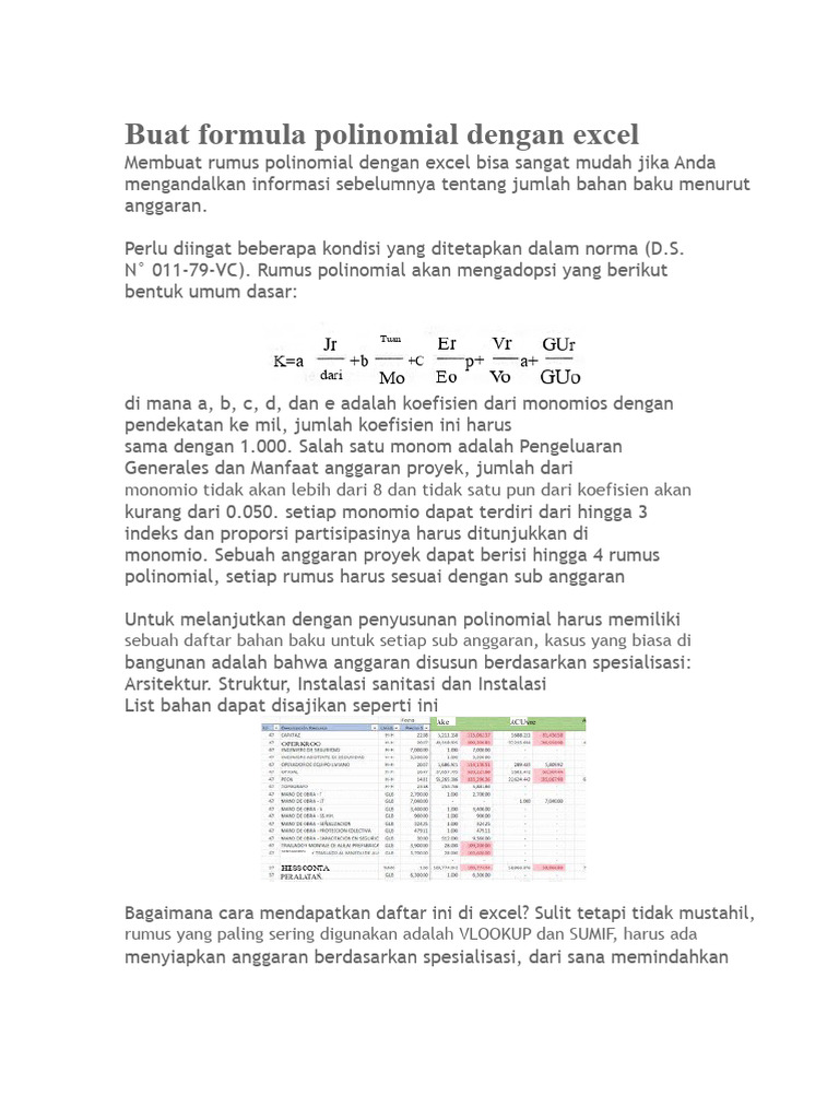 Membuat Formula Polinomial Dengan Excel | PDF