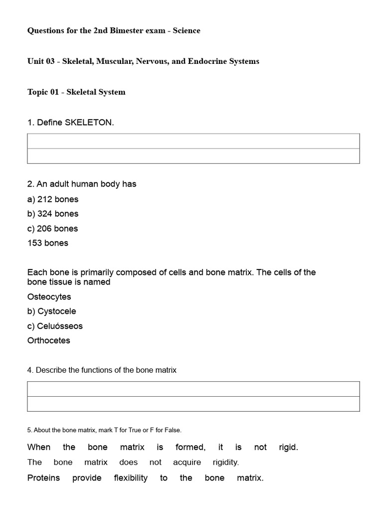 Science Exercises - Unit 03 - Skeletal, Muscular, Nervous, and ...