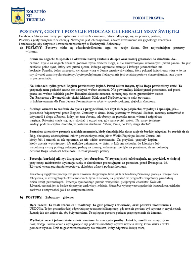 Postawy Gesty I Pozycje Mszy | PDF