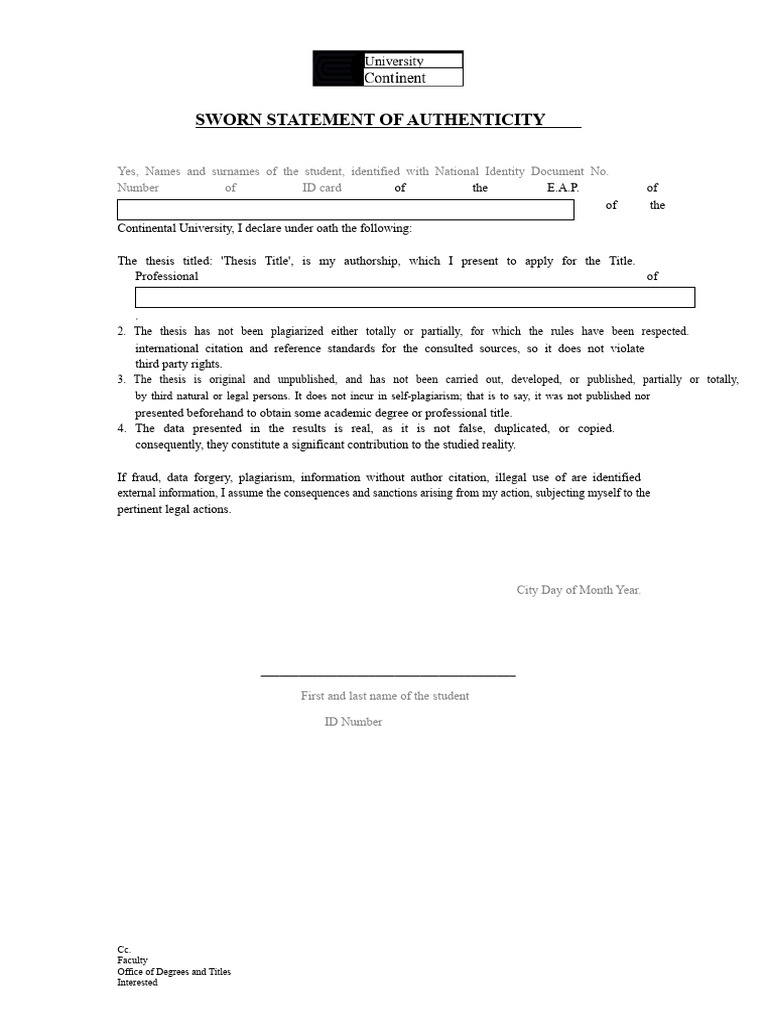Sworn Statement of Authenticity | PDF