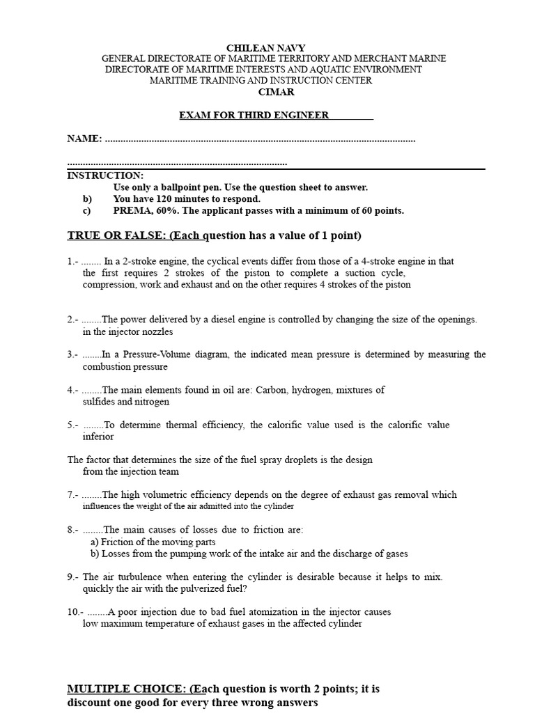 Engineer Exam 3rd | PDF | Pump | Engines