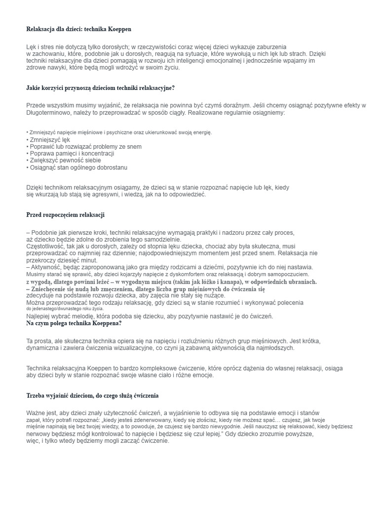 Technika Relaksacji Koppen | PDF