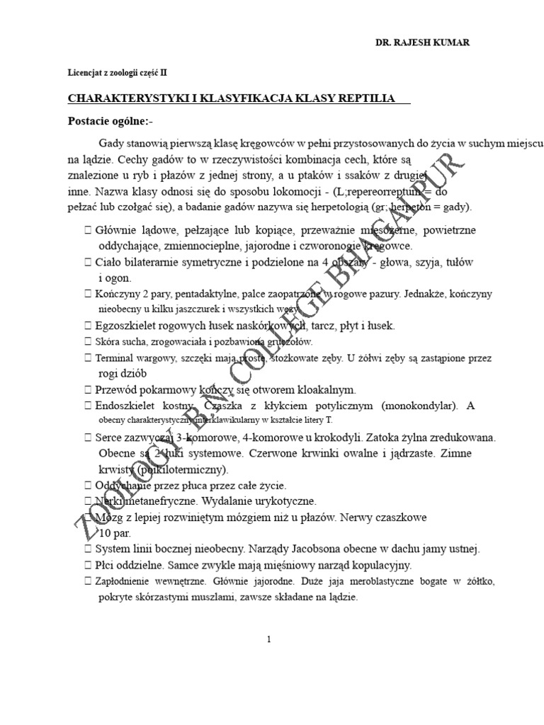 Licencjat Z Zoologii - Część II - Gady | PDF