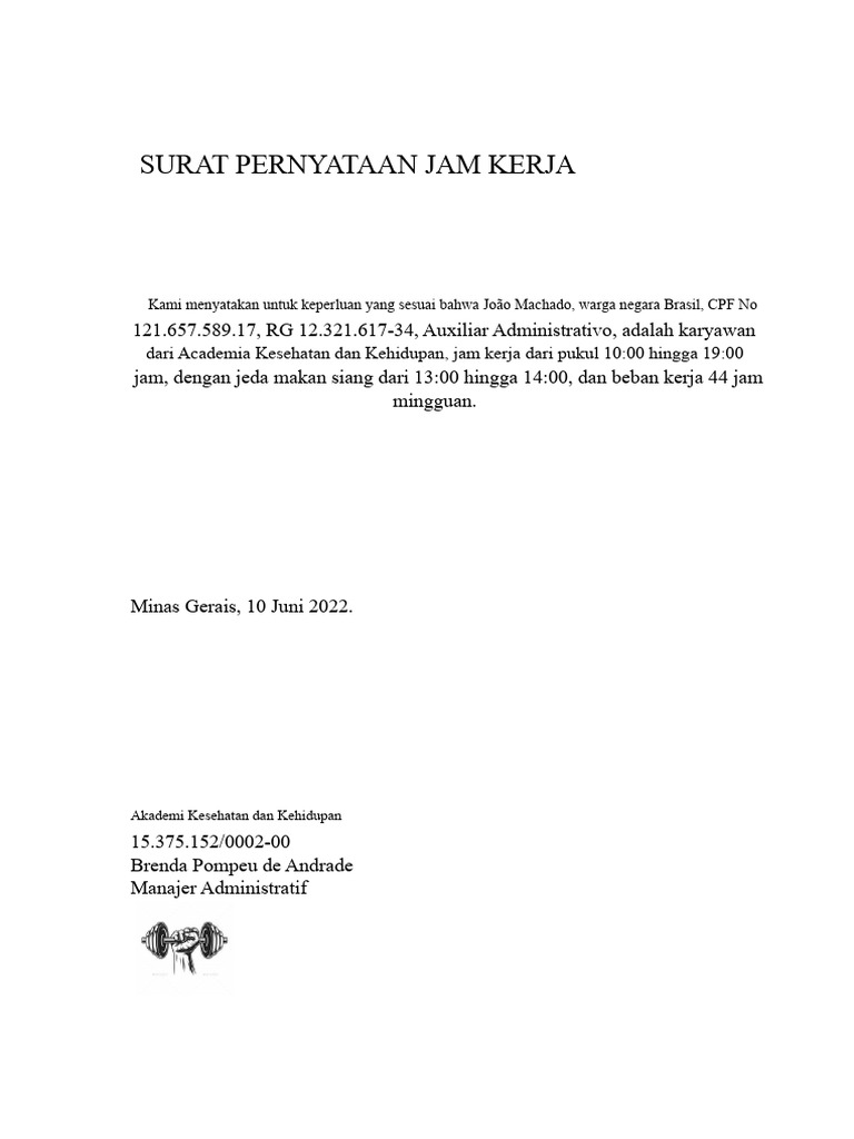Pernyataan Jam Kerja | PDF
