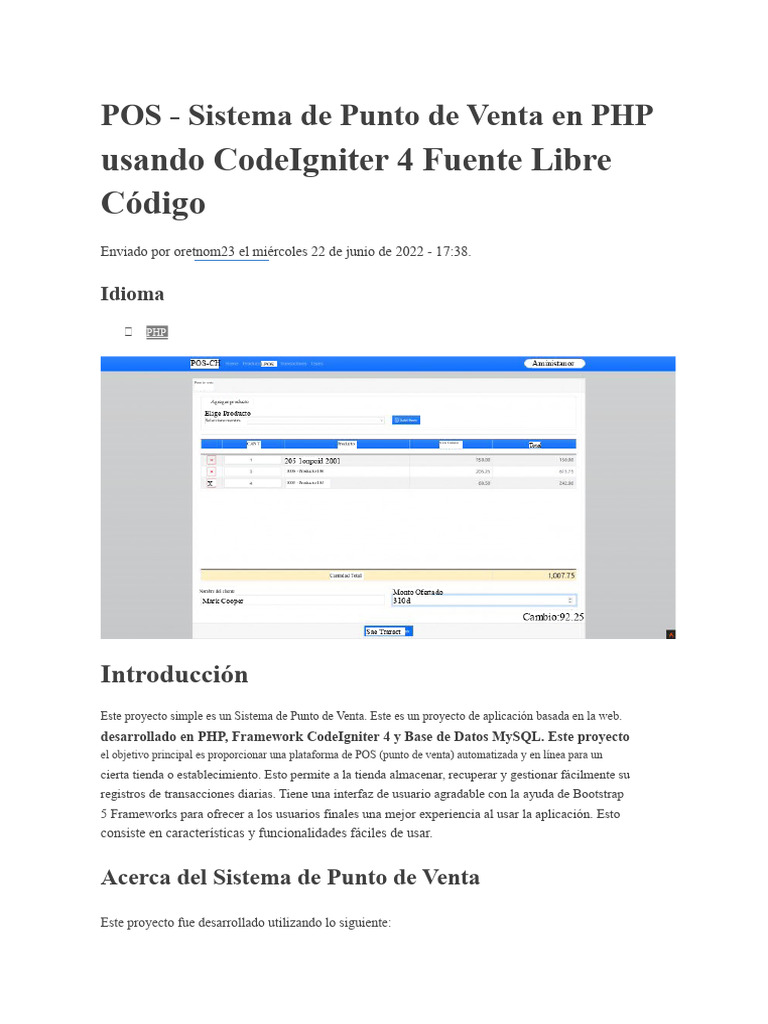 Sistema POS en PHP con CodeIgniter 4 | PDF | Php | Mi sql