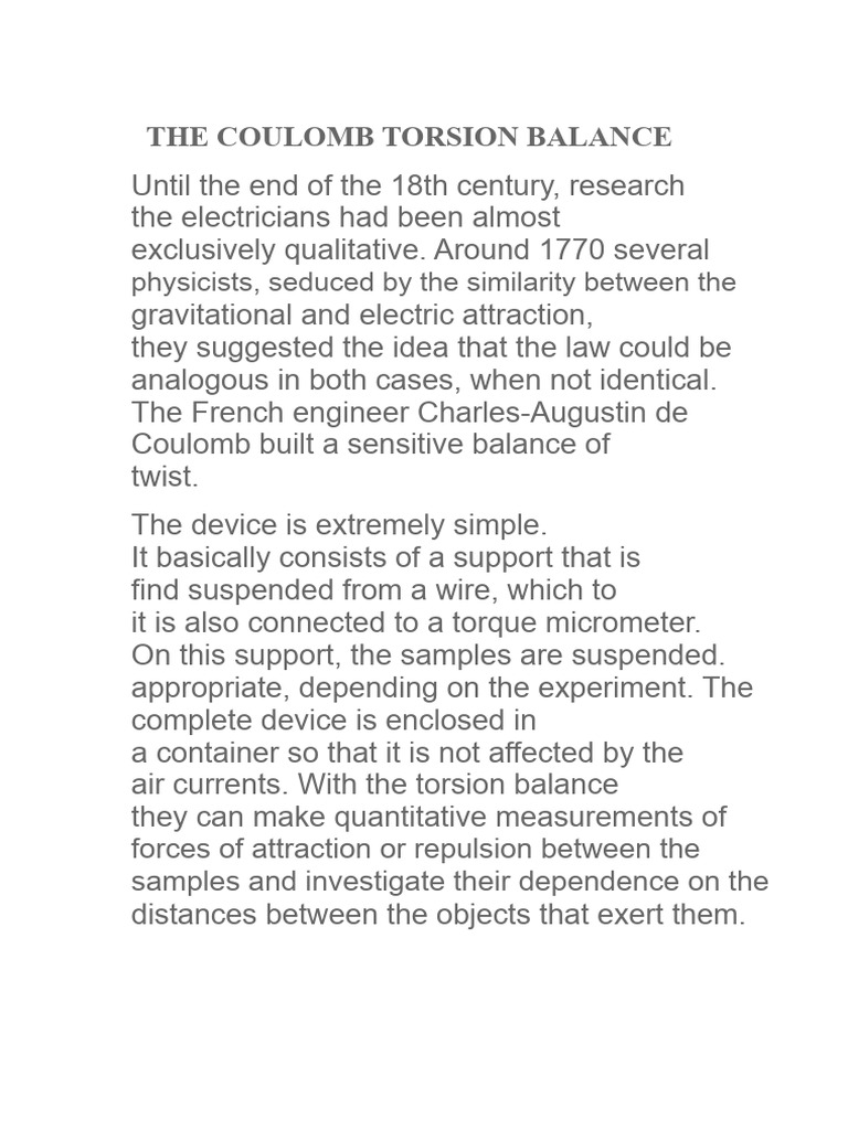 The Coulomb Torque Balance | PDF | Force | Electric Charge