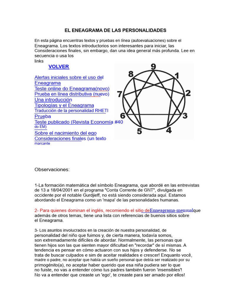 Introducción al Eneagrama de Personalidades | PDF | Vida | Eneagrama de ...