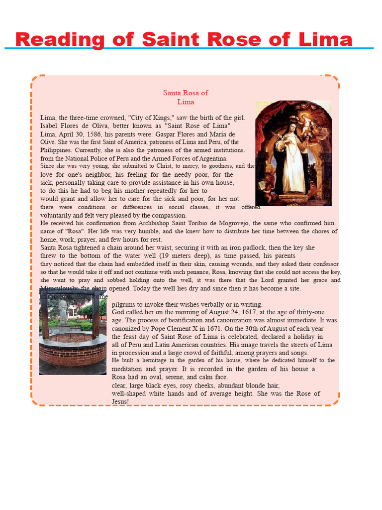 Reading of Saint Rose of Lima 3AB | PDF