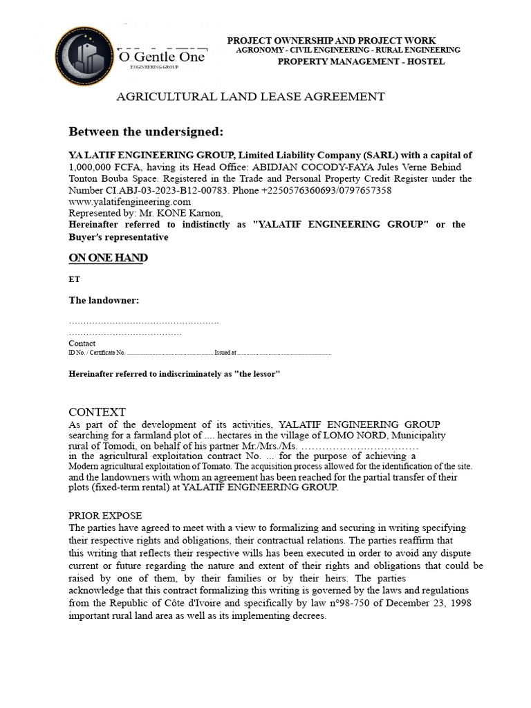 Agricultural Land Lease Agreement | PDF | Lease | Civil Law (Common Law)