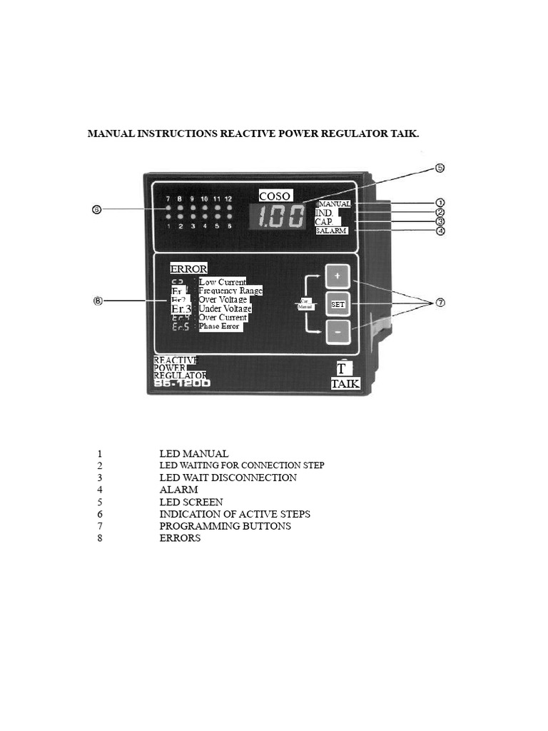 Reactive Power Regulator Manual Guide | PDF | Capacitor | Inductor