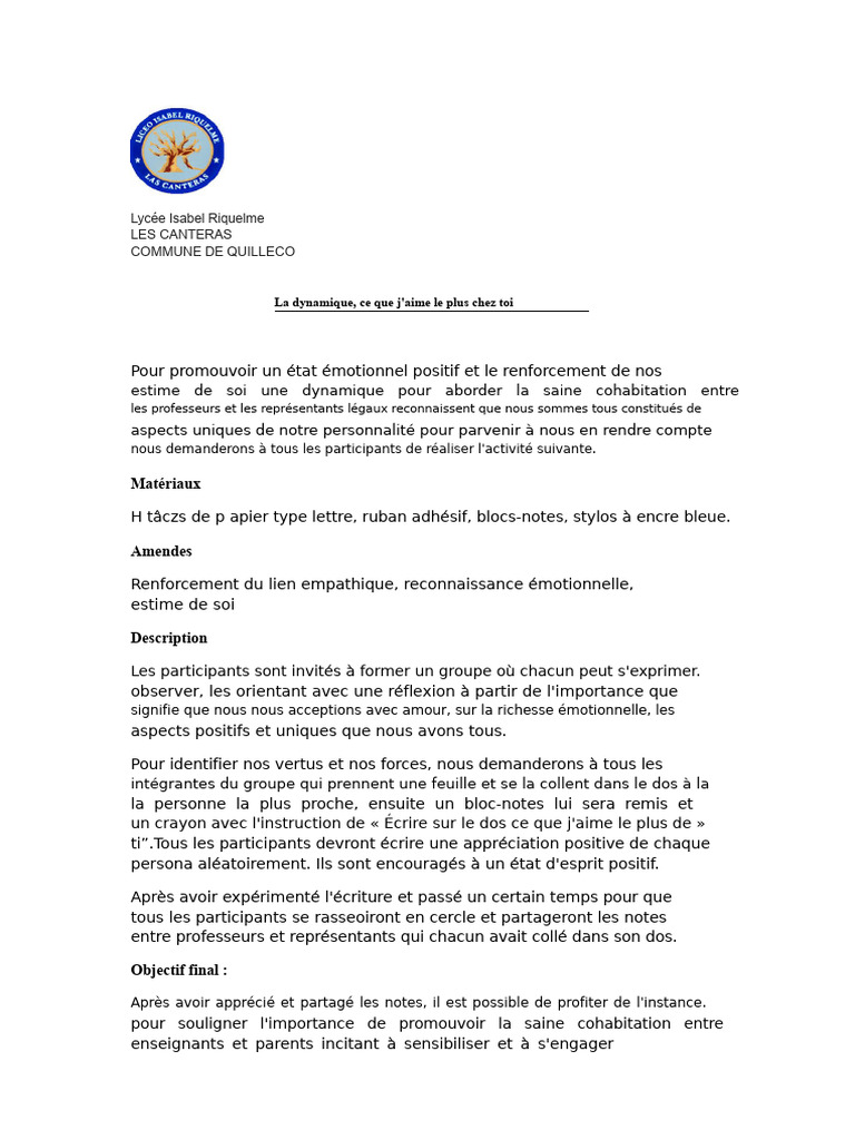 Dynamique Ce Que J'aime Le Plus Chez Toi | PDF | Estime de soi ...
