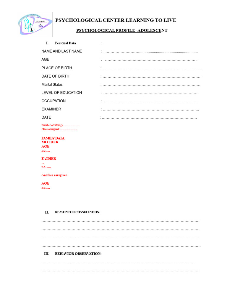 Psychological Profile For Adolescents - Added | PDF | Psychology ...