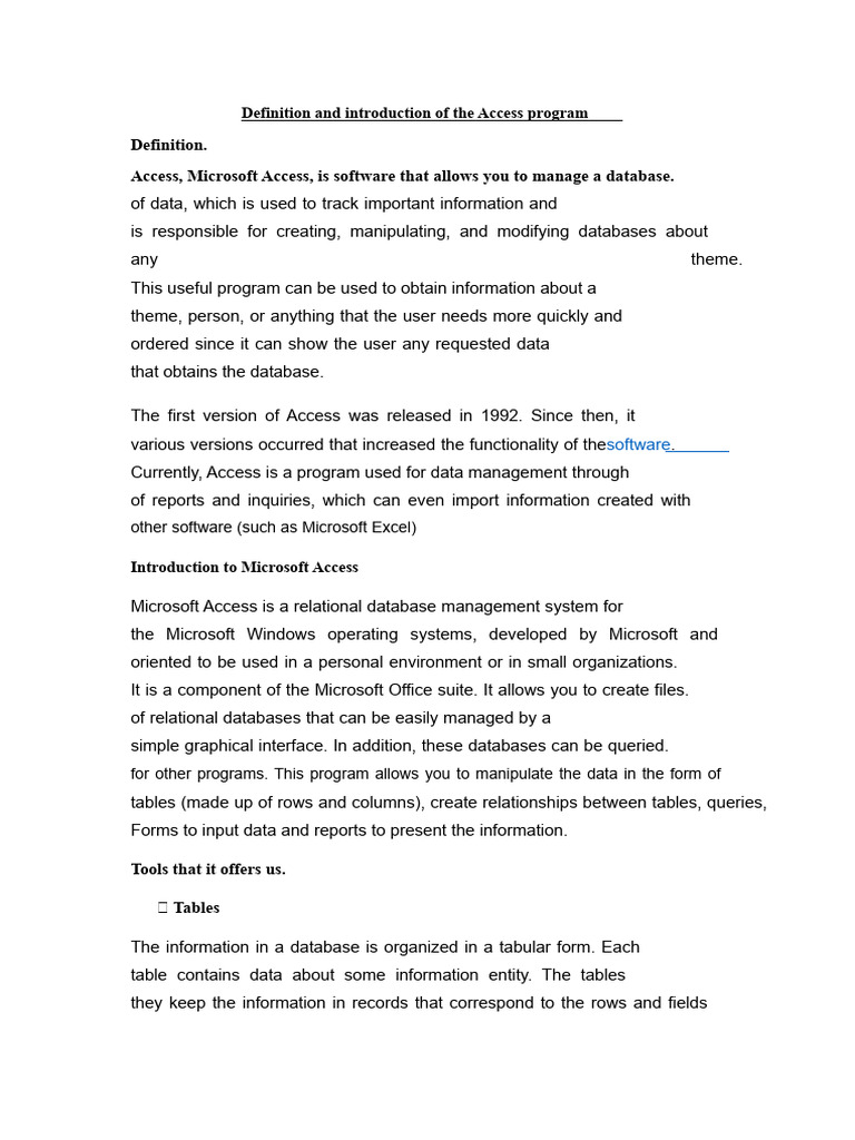 Definition and Introduction of The Access Program | PDF | Microsoft Access | Databases