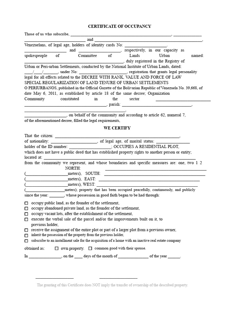 Certificate of Occupancy | PDF | Property | Identity Document