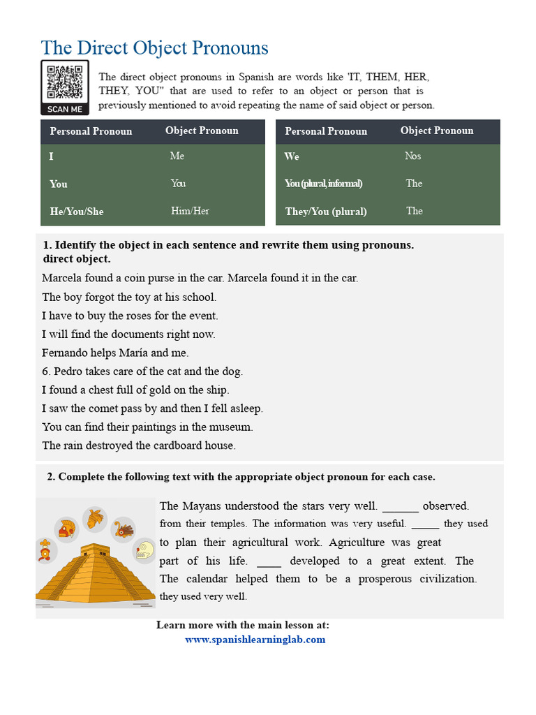 The Direct Object Pronouns in Spanish With Answers | PDF