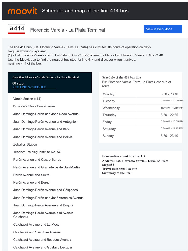 Florencio Varela - La Plata Terminal: Schedule and Map of The Line 414 ...