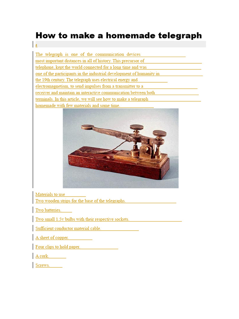 Build Your Own Homemade Telegraph | PDF | Electrical Connector | Telegraphy