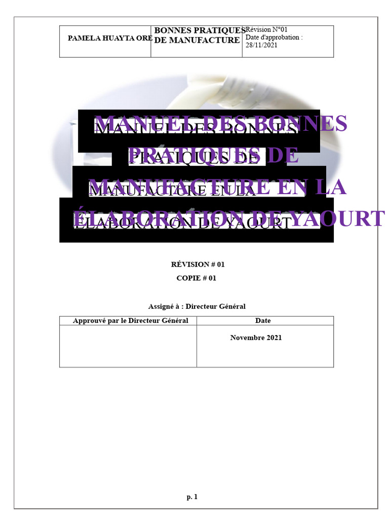 Manuel de BPM Yaourt | PDF | Yaourt | Produits laitiers