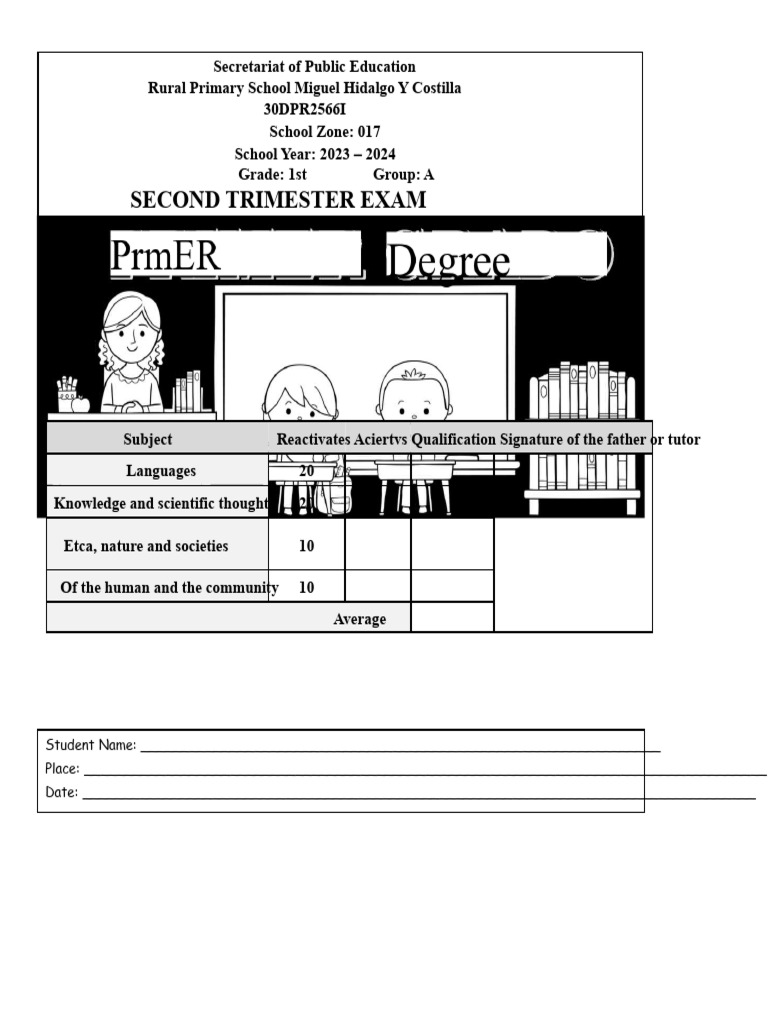 First Grade Exam - Second Trimester | PDF