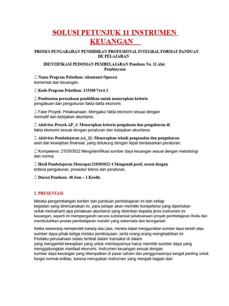 Panduan Pembelajaran Instrumen Keuangan | PDF
