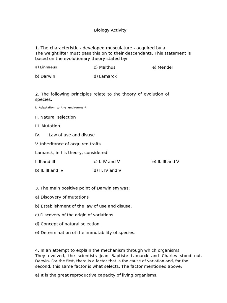 Evolution Activity | PDF | Natural Selection | Evolution