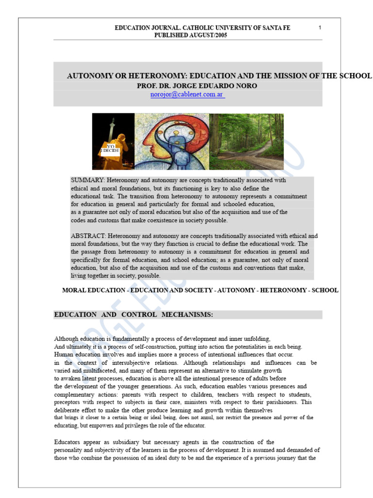 Education, From Heteronomy To Autonomy | PDF | Autonomy | Morality