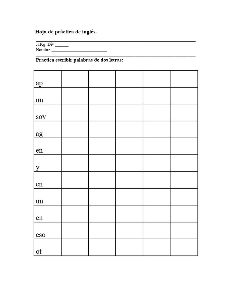Practica Escribir Palabras de Dos Letras | PDF