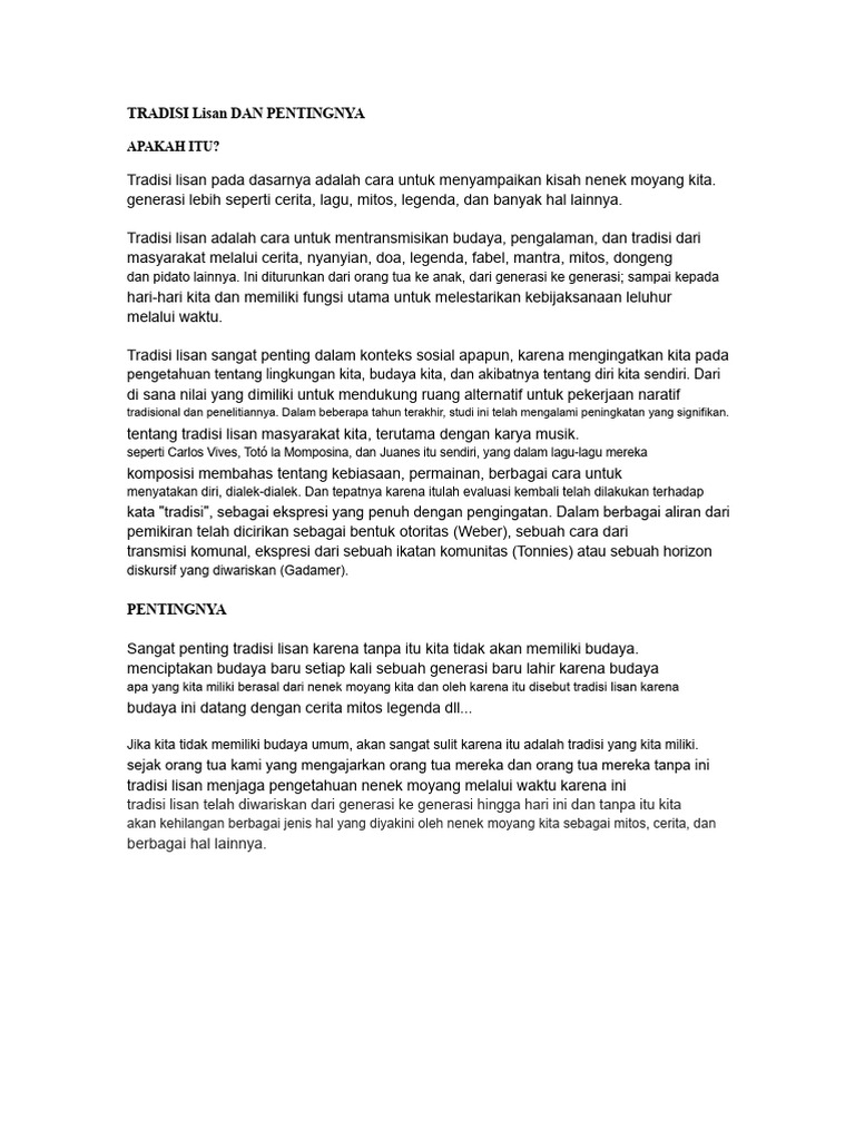 Tradisi Lisan Dan Pentingnya | PDF