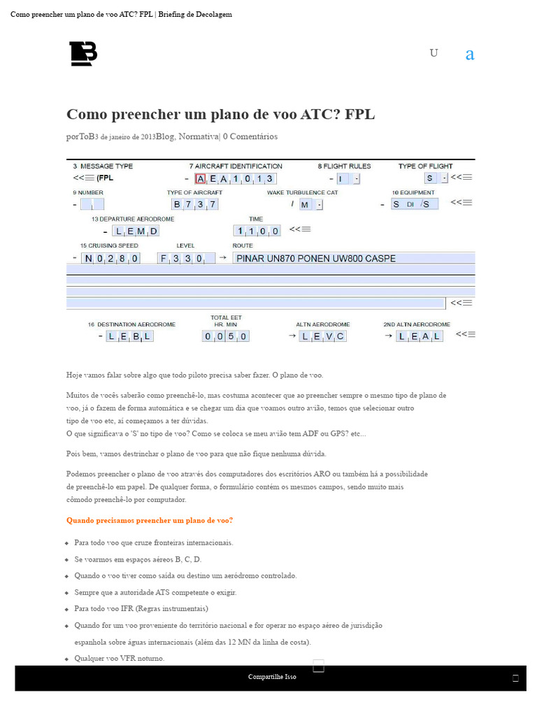 Como Preencher um Plano de Voo ATC | PDF | Regras de voo por ...