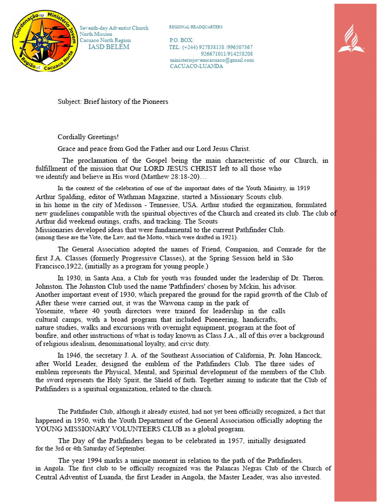 History of The Pathfinders in The World and in Angola - Local Church ...