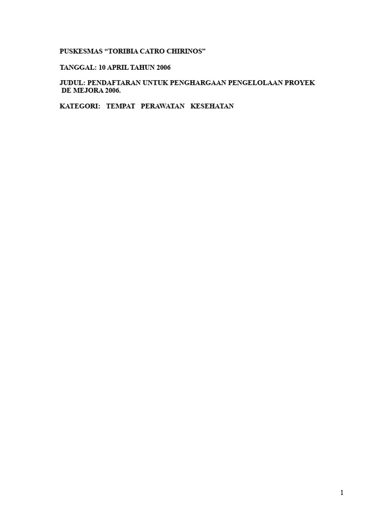 Pendaftaran Puskesmas Toribia 2006 | PDF