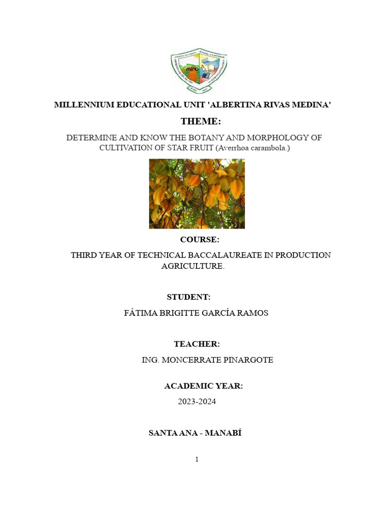 Star Fruit Cultivation Guide: Botany & Morphology | PDF | Botany | Plants