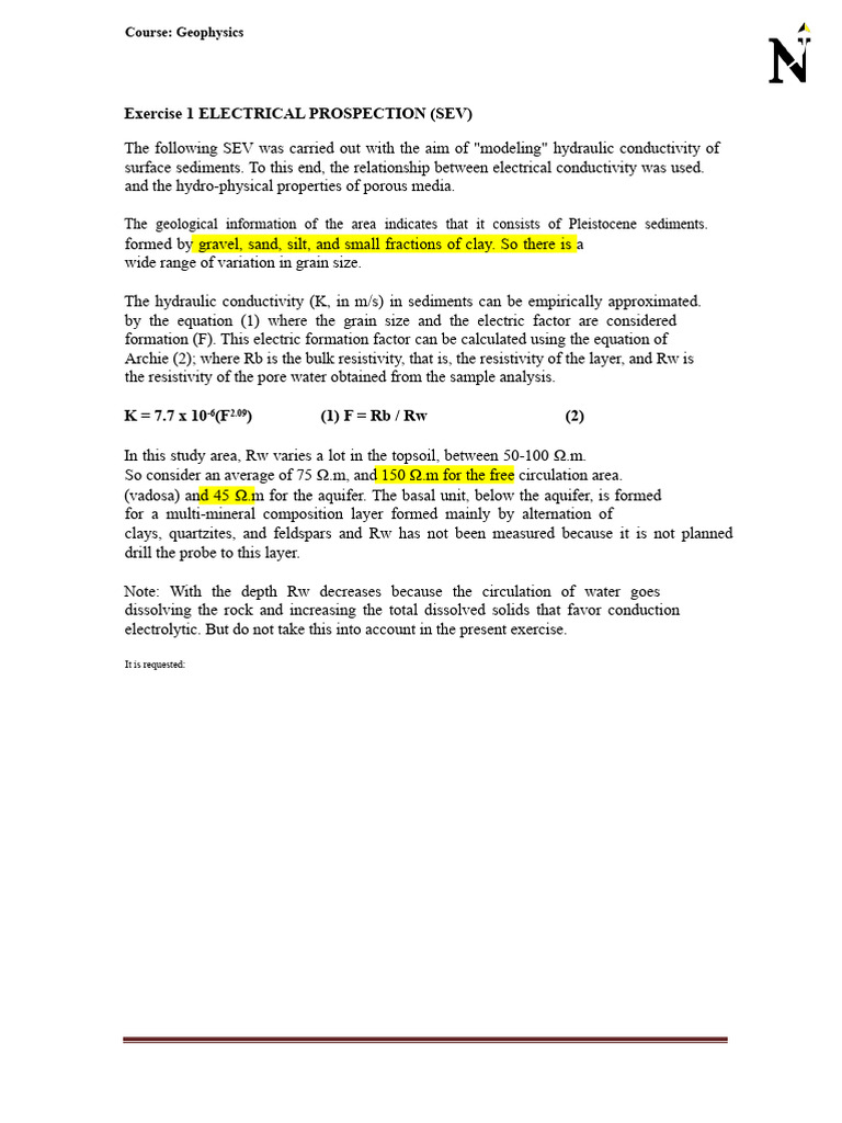 Electrical Method Exercise | PDF | Porosity | Physical Sciences