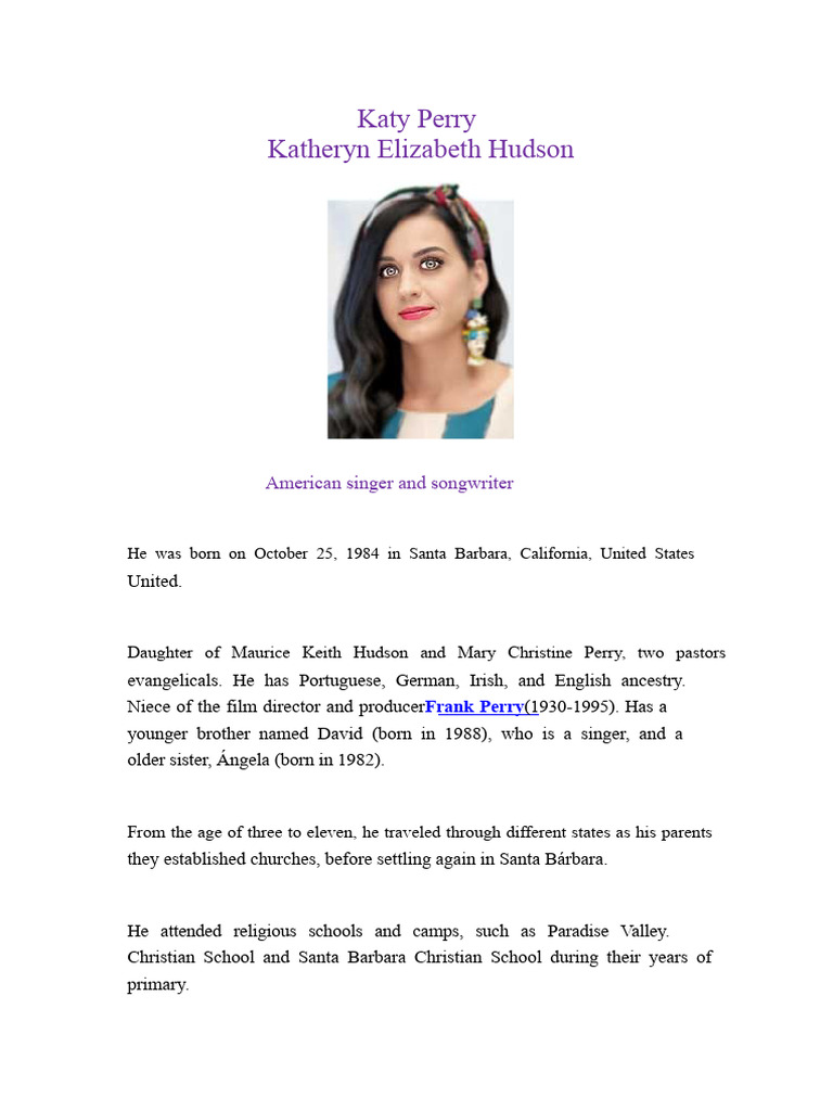 Katy Perry: Biography and Origins | PDF | Popular Music | Sound Recording