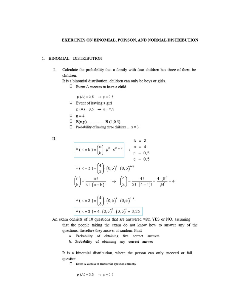 Binomial Distribution Exercises | PDF | Normal Distribution | Mathematical Analysis