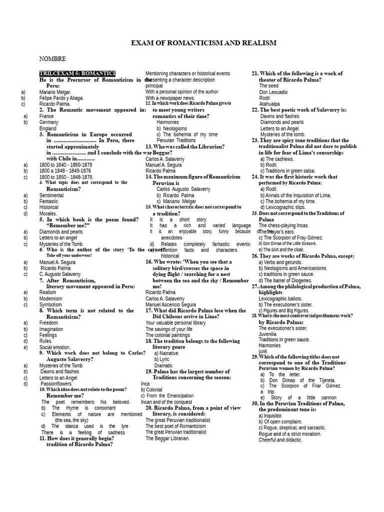 Examination of Romanticism and Realism | PDF